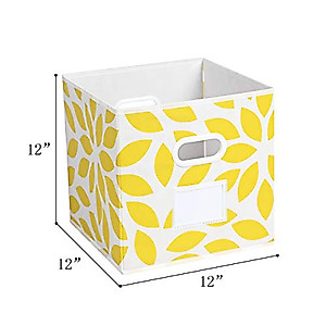 MAX Houser Fabric Storage Bins Cubes Baskets Containers with Dual Plastic Handles for Home Closet Bedroom Drawers Organizers, Foldable, Set of 4 (Yellow)
