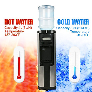 Vilobos Top Loading Water Dispenser Hot/Cold Water Cooler Dispenser-Holds 3 or 5 Gallon Bottles, Child Safety Lock,Removable Drip Tray for Home Office,Black