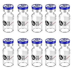 Biocomma 3ml 10pcs Sterile Empty Vial with Plastic Aluminum Flip Off Caps，Penicillin Bottle 13mm Crimp Top Sterile Transparent Borosilicate Lab Sample Vial (Transparent)