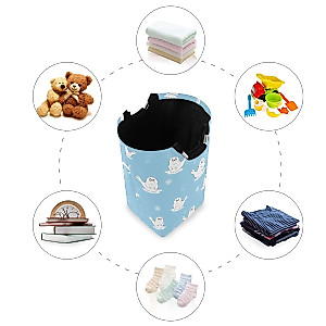 DOMIKING Cute Cartoon Baby Seal Pup Laundry Storage Basket Collapsible Organizer Laundry Hamper for Kids Room Dirty Cloth Toy Dorm Bag