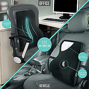 SAMSONITE, [Mid-Low] Back Support Lumbar Pillow for Office Chair or Car Seat, [HIGH GRADE - MEMORY FOAM], Boost your Back Comfort Zone, Versatile Use Supportive Cushion with Soft Plush Cover