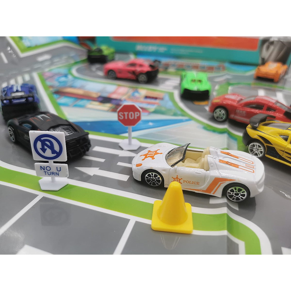 12PCS Cars for Toddlers 1-3, Plastic, with Map Road Signs and Obstacle, Gift for Boys and Girls