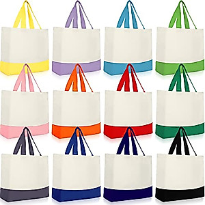 Epakh 12 Pack Canvas Tote Bags Bulk 18.5 x 15 Inch Reusable Grocery Bags Shopping Bags Tote Bag for Women Mother (), Stylish Color