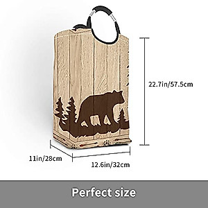Wondertify Bear Laundry Hamper Bear Footprint Jungle Wooden Board Authentic Weapon Clothes Basket With Easy Carry Handles For Clothes Organizer Toys Storage Brown