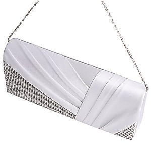 Women Elegant Pleated Satin Rhinestone Fashion Clutch Evening Bag Handbag Purse(white)