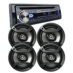 Package 2 Pairs of Pioneer TS-F1634R 6.5" Peak 200W 2-Way Speakers + Audiotek AT-980BT AM/FM/MP3 Playable w/ Bluetooth/USB/AUX/SD/CD Car Stereo Receiver