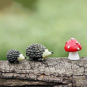 Danmu Resin Mini Hedgehogs and Mushroom, Miniature Figurines, Fairy Garden Accessories, Fairy Garden Supplies, Fairy Garden Animals for Fairy Garden, Micro Landscape, Plant Pots, Bonsai Craft Decor