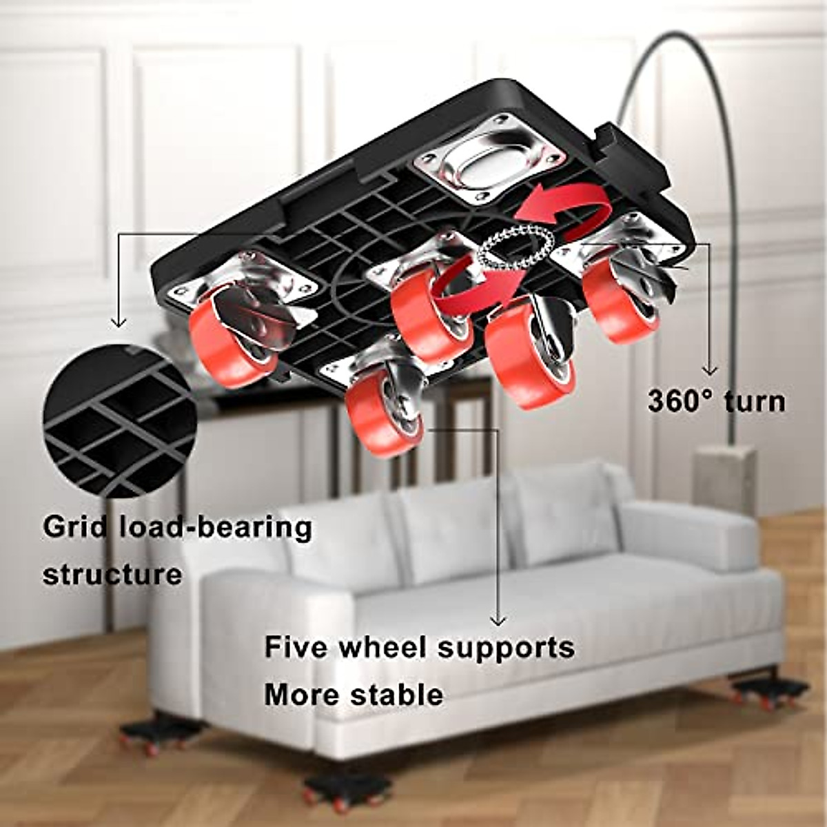 ZFULVO Furniture Dolly,Furniture Movers with 5 Wheels,360°Rotation Can be Spliced Wheels Furniture Mover Dolly,Maximum Load 1600KG,Flexible Mobility Furniture Lifter for Easy Moving Large Furniture.