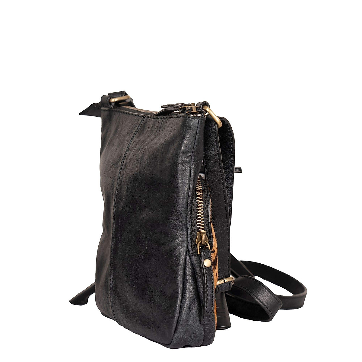 Mona B Western Genuine Cowhide Leather Style Inspired Canvas Handbag for Women | Zipper Tote Bag | Crossbody Bag | Stylish Vintage Bags Women (Brown-Skylar)