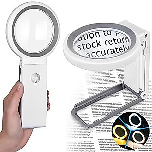 AIXPI 30X 10X Magnifying Glass with Light and Stand, Large Lighted Magnifying Glass 18 LED Illuminated Handheld Magnifier Folding for Reading, Close Work, Coins, Jewelry, Macular Degeneration