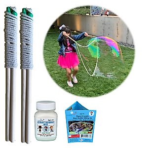 Bubbleventi Giant Bubble Kit | Made in USA | Includes 2 Wooden Wands, a Tips and Tricks Booklet, and 1 Bubble Mix - Makes 4 Gallons of Big Bubble Solution |Use atBirthdays andFamily Fun