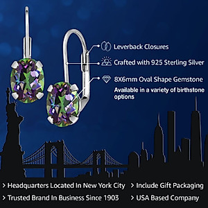 Gem Stone King 925 Sterling Silver Genuine Gemstone Birthstone Leverback Earrings | Oval 8X6MM Drop Dangle Earrings for Women