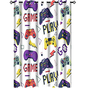 Vintage Gamepad Curtains,Colorful Boy Video Game Gaming Controller Gamer Pattern Ultra Soft Premier Blackout Curtains,Thermal Insulated Noise Reducing Patio Door Grommet Top,2 Panels 63"L x 21"W