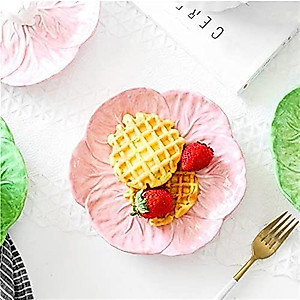 KOWMcp Dinner Plates Fun Green Pink Cabbage Salad Dinner Plate Flat Ceramic Round Shallow Dessert Plate Party Sushi Tray Cutlery (Color : Pink)