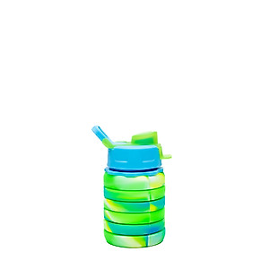 Siesta Drinkware - 16oz Collapsible Silicone Bottle - Eco-friendly - 100% Food Grade Silicone - BPA Free (Green/Blue Marble)