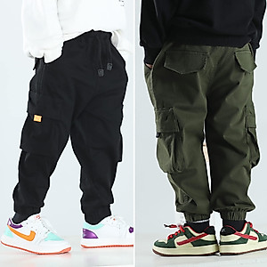 MINI PANDA Toddler Pants, Black Pants Toddler Boys or Girls, Little Boy Pants 2-Pieces (3T, Black,Green)