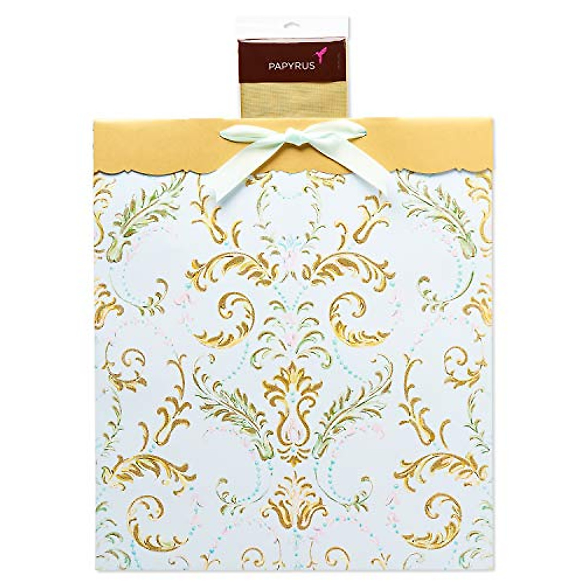 Papyrus 18" Jumbo Gift Bag with Tissue Paper (White and Gold) for Weddings, Birthdays, Bridal Showers, 50th Anniversary and All Occasions (1 Bag, 4-Sheets)