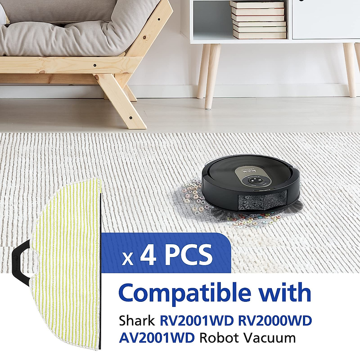 Ecleanfy AV2610WA RV2610WA Vacuum Mop Replacement Pads Compatible with Shark AV2610WA RV2610WA Robot Vacuum, Washable Reusable Replacement Microfiber Soft Pads, 4-Pack