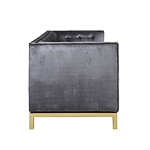 Iconic Home Dafna Club Sofa Sleek Elegant Tufted Velvet Plush Cushion Brass Finished Stainless Steel Brushed Metal Frame Couch, Modern Contemporary, Grey