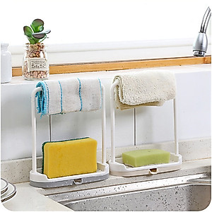 BESTONZON Rag Soap Rack Plastic Countertop Organizer Rack Removable Dishcloth and Sponge Drying Rack (Grey)