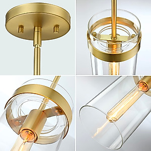 Aberaun Home Modern Gold Pendant Lights Glass Kitchen Island Lighting Rod-Hung Light Fixtures Ceiling Hanging Chandelier Over Kitchen Sink Dining Table Bathroom Tub