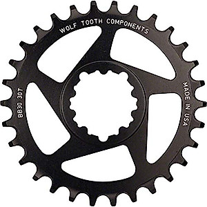 Wolf Tooth Direct Mount Round Mountain Bike Chainring for SRAM Cranks (34 Tooth, Drop-Stop A, 0mm Offset for BB30 Short Spindle cranks, MTB)