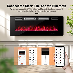 Tangkula 50 inches Electric Fireplace Insert, 3.19 Inches Ultra Thin Recessed & Wall Mounted 1400W Fireplace with Adjustable Flame Color & Speed, 12 H Timer,Remote Control,Touch Screen and WiFi App