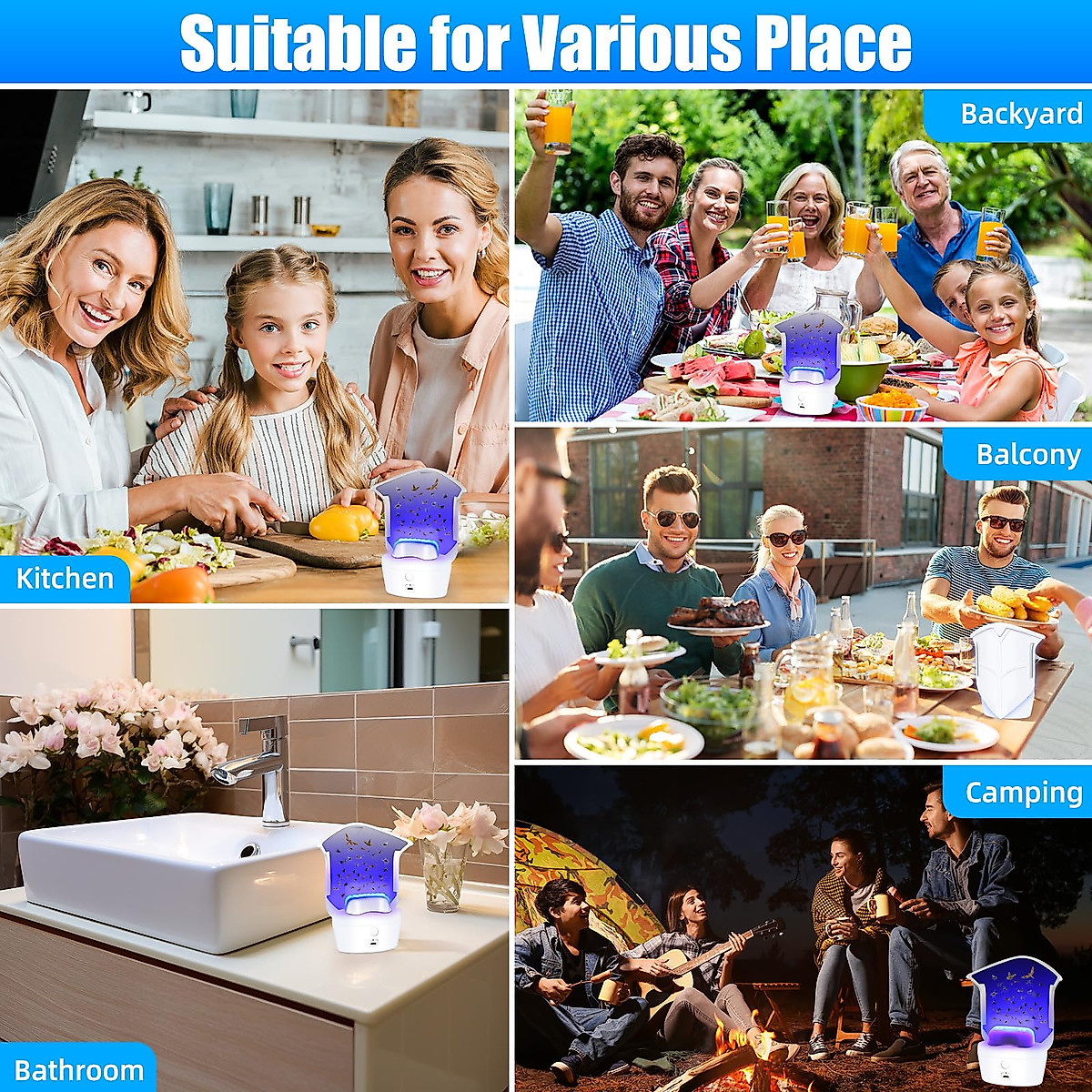 Upgraded Fly Traps Indoor for Home,Flying Insect Trap for Mosquito,Fruit Flies,Moth,Gnat,2-in-1 Rechargeable Fly Catcher with USB Charging Bug Light Trap Indoor with 6 Refills,Indoor Outdoor Camp Use