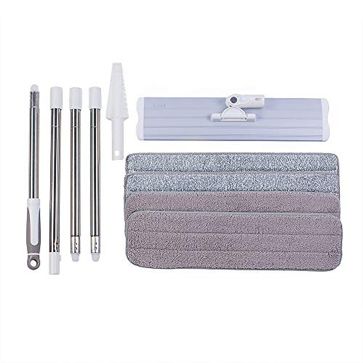 CQT Commercial Flat Microfiber Floor Mop Cleaning System 18" Inch Wet Dry and Dust Hardwood with 4 Washable Pads Cleaner for Laminate Tile Stainless Steel Handle and Extension (PT12-WET)
