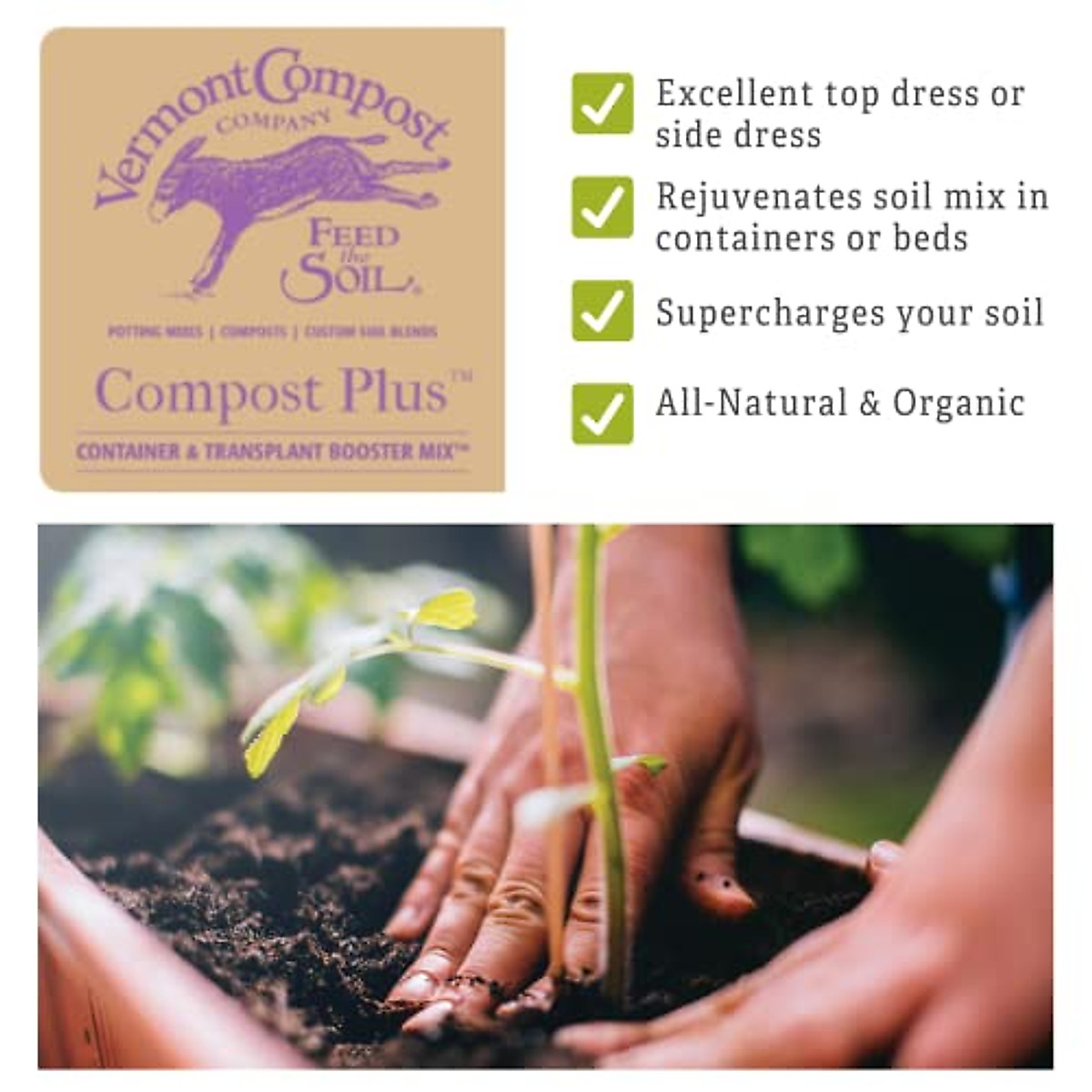 Vermont Compost Company - Compost Plus Organic Container and Transplant Booster Mix | All-Natural Potting Soil for Plants & Vegetable Gardening - 20 Quarts | Gardener's Supply Co Exclusive