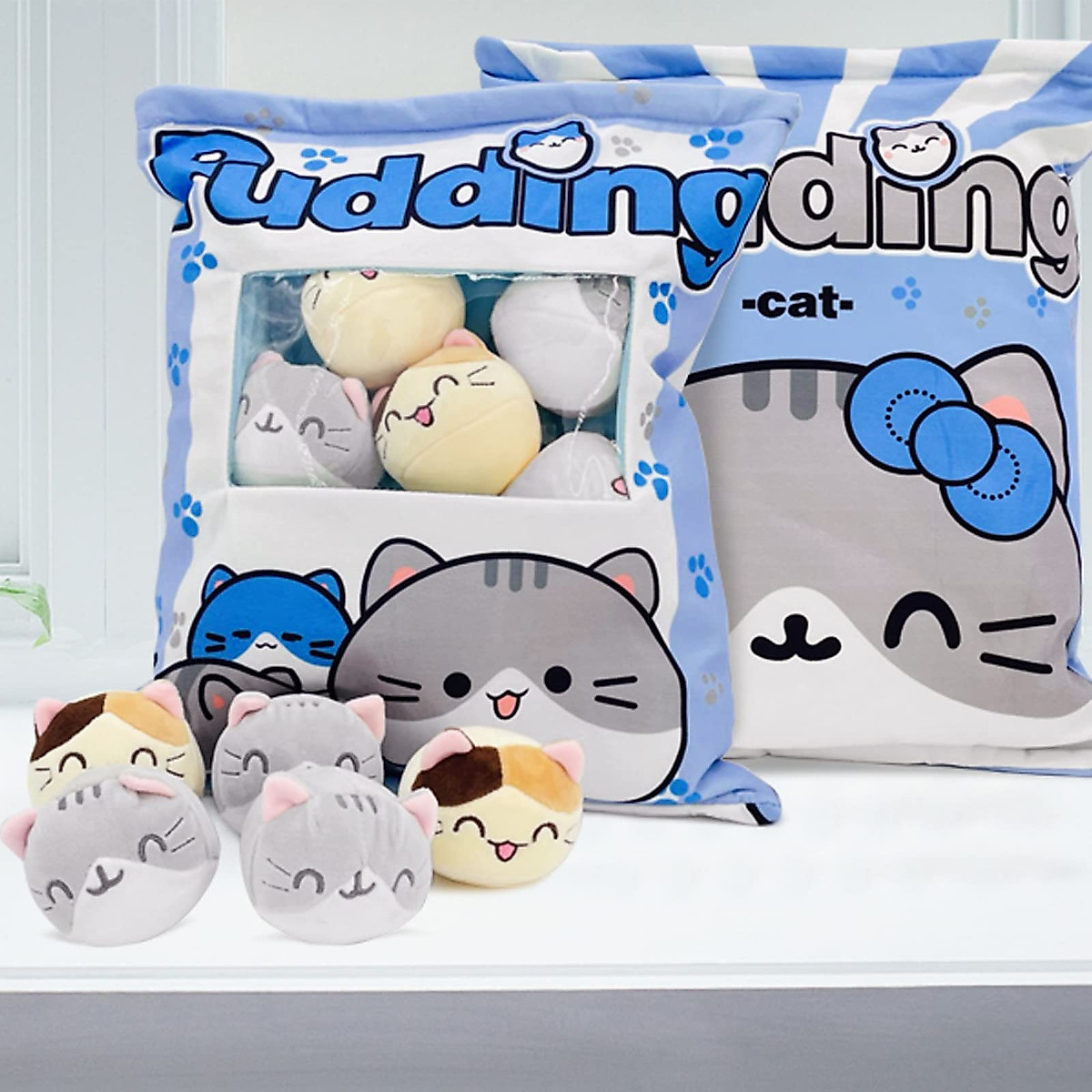 REFAHB Cute Plush Pillow Throw Pillow Removable Stuffed Animal Toys Creative Gifts for Girls (Kitten-Blue)