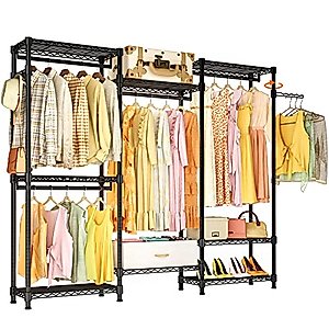 ACMETOP Portable Wardrobe Closet, 86 Inch Heavy Duty Clothes Rack for Hanging Clothes Free Standing Closet with 4 Hang Rods, 8 Shelves, 1 Storage Box & 2 Adjustable Side Hooks, Max Load 800LBS
