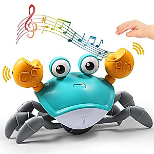 Aprilwolf Escape Crawling Crab, Tummy Time Baby Toys, Sensing Interactive Walking Dancing Toy with Music Sounds & Lights, Infant Fun Birthday Gift Toddler Boy Girl Pet Dog