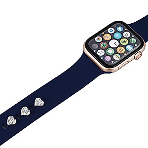 3Pcs Bling Metal Decorative Nails Studs Compatible with Apple Watch Band 45/44/42/41/40/38mm Silicone Bands for Women iWatch Series 7 6 5 4 3 2 1 Se Stylish Personalize SmartWatch Accessories (heart, Silver)