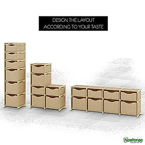 Closet Organizer and Storage Unit. Includes 8 Fabric Storage Bins. DIY Organizer Shelf For Clothes, Toys, Underhanging Closet Storage. Used in Closet, Hallway and Bedroom. (Beige)