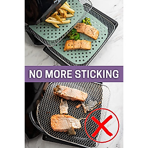 Air Fryer Silicone Liners, Non-Stick, Easy Clean, Reusable Air Fryer Liner Mats Accessories 8.5” SQUARE (2-Pack) “JUNIPER” Fits most air fryer models