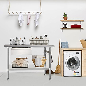 HARDURA Stainless Steel Prep Table with Drawer 24" x 48" NSF Heavy Duty Bench with Undershelf, Hook and Galvanized Legs for Commercial Food Prep