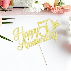 Auteby Happy 50th Anniversary Cake Topper, Gold Glitter 50th Birthday/Wedding Anniversary Party Decoration Supplies (50)