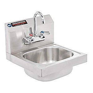 DuraSteel Stainless Steel Sink - NSF Commercial Wall Mount Kitchen Sink - Small Hand Sink with 12" x 10" x 5.5"D Wash Basin - With Sink Strainer and Faucet - For Laundry, Restaurants, Bars, and More