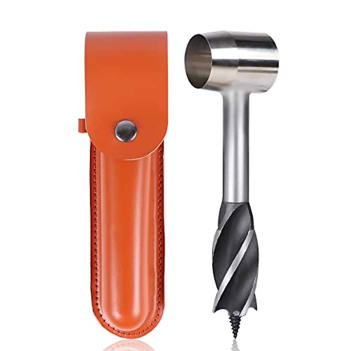 Bushcraft Hand Auger Wrench, Hand Auger for Bushcraft Backpack and Camping, Manual Auger Outdoor Wood Peg and Hole Maker Bushcraft Gear Bushcrafting Tools (Leather Case Brown)