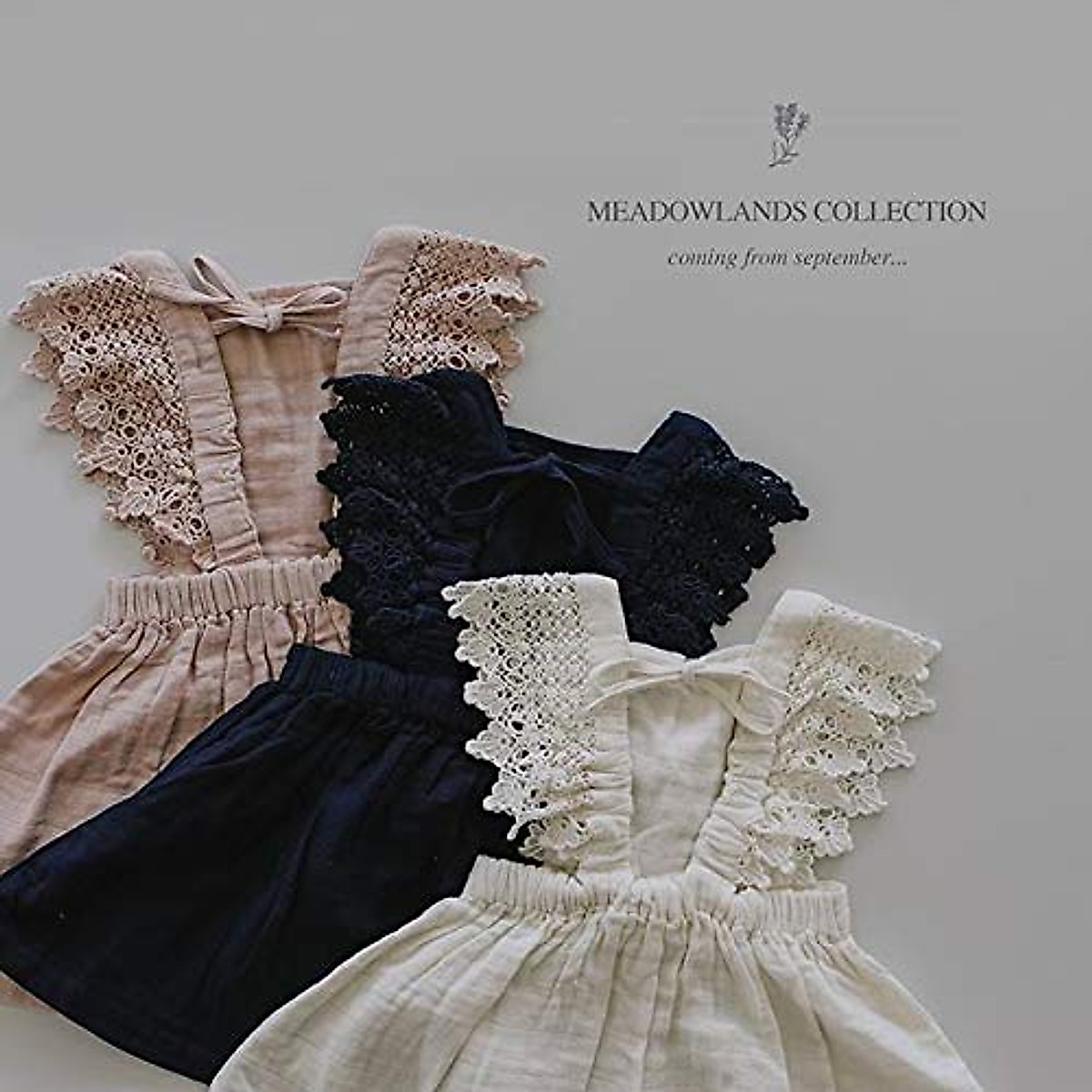 Toddler Baby Girl Infant Comfy Cotton Linen Lace Princess Overall Dress Sundress (Beige, 9-18 Months)