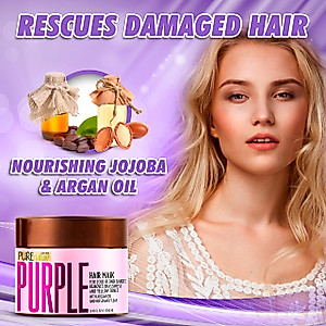 PURE NATURE LUX SPA Purple Hair Mask for Bleached and Blonde Hair - Deep Conditioning Treatment for Women to Remove Yellow Highlights and Repair Dry, Damaged Hair - Hydrate Colored Hair