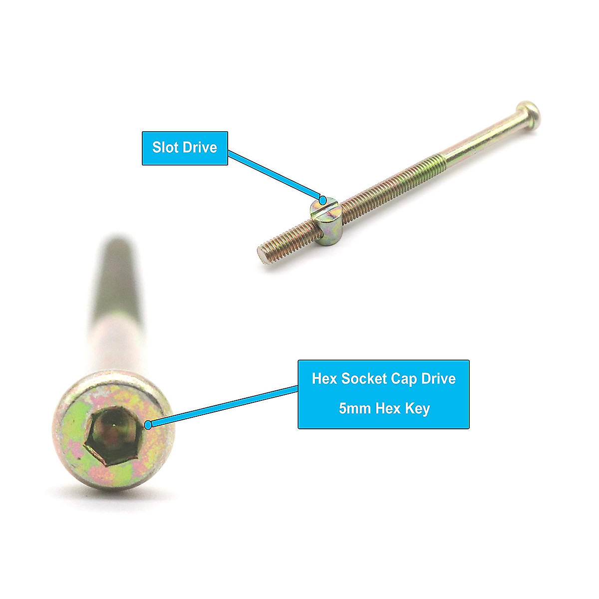 10-Pack M8 x 130mm Hex Drive Socket Cap Furniture Bed Bolt, Bunk Bed Screws and Nuts, binifiMux Thread 77mm, M8x15mm Barrel Nuts, Zinc Plated, Long Thread for Bed Frame