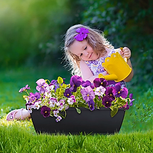 CHUKEMAOYI Window Box Planter, 10 Pack Plastic Vegetable Flower Planters Boxes 17 Inches Rectangular Flower Pots with Saucers for Indoor Outdoor Garden, Patio, Home Decor (Black)