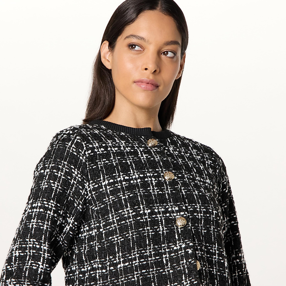 The Drop Women's Aida Cropped Boucle Jacket Black, XXL, Plus Size