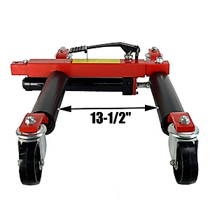 (4) Dragway Tools 12in. 1500 lb Hydraulic Car Wheel Dolly with Storage Stand