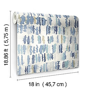 RoomMates RMK12533RL Watercolor Fountain Peel and Stick Wallpaper, 6" x 12", Blue, 28 Sq Ft