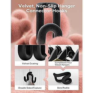 No-Slip Velvet Clothes Hanger Connector Hooks [for Velvet & Multiple Hangers] Space Saving Hanger Hooks Space Saver Hanger Extender Hooks Clothes Hanger Hooks for Clothes Closet Hanger Hooks, 40 PCS
