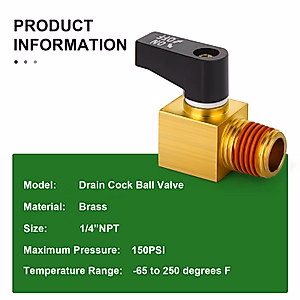 TAISHER 5PCS Brass Drain Cock Ball Valve Air Compressor Accessories 1/4" NPT Male