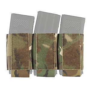 Elastic Triple Magazine Pouch Kangaroo Mag Holster 5.56/ M4/M16 Magazines Holder Pocket with with Quick Release Insert Cip Set (CAMO)